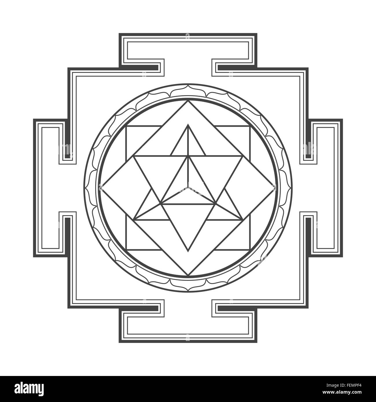vector black outline hinduism merkaba yantra illustration triangles ...