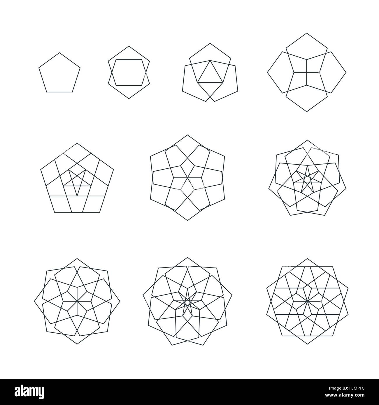 vector pentagon black outline monochrome variations sacred geometry ...