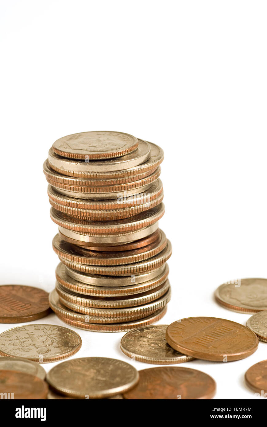 Stack of Quarter Coins isolated on white Background Stock Photo - Alamy