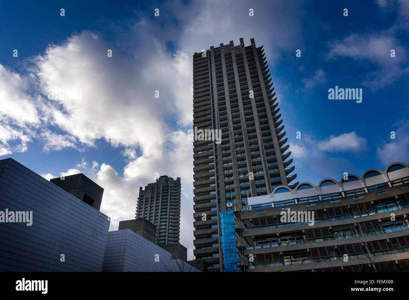 Modern 'Brutalist' buildings in the Barbican Estate in the City of ...