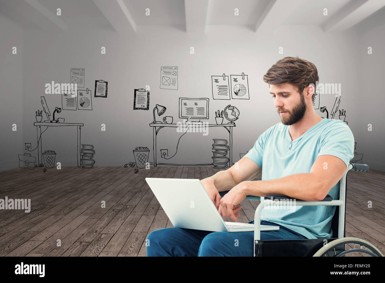 Young man in wheelchair with laptop hi-res stock photography and images ...