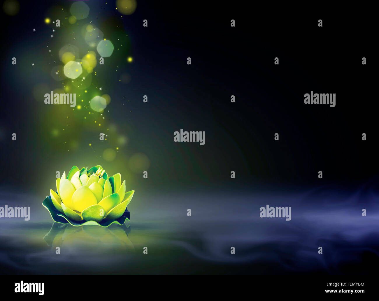 Dreamy magic lotus flower with sparkle in the water Stock Photo - Alamy