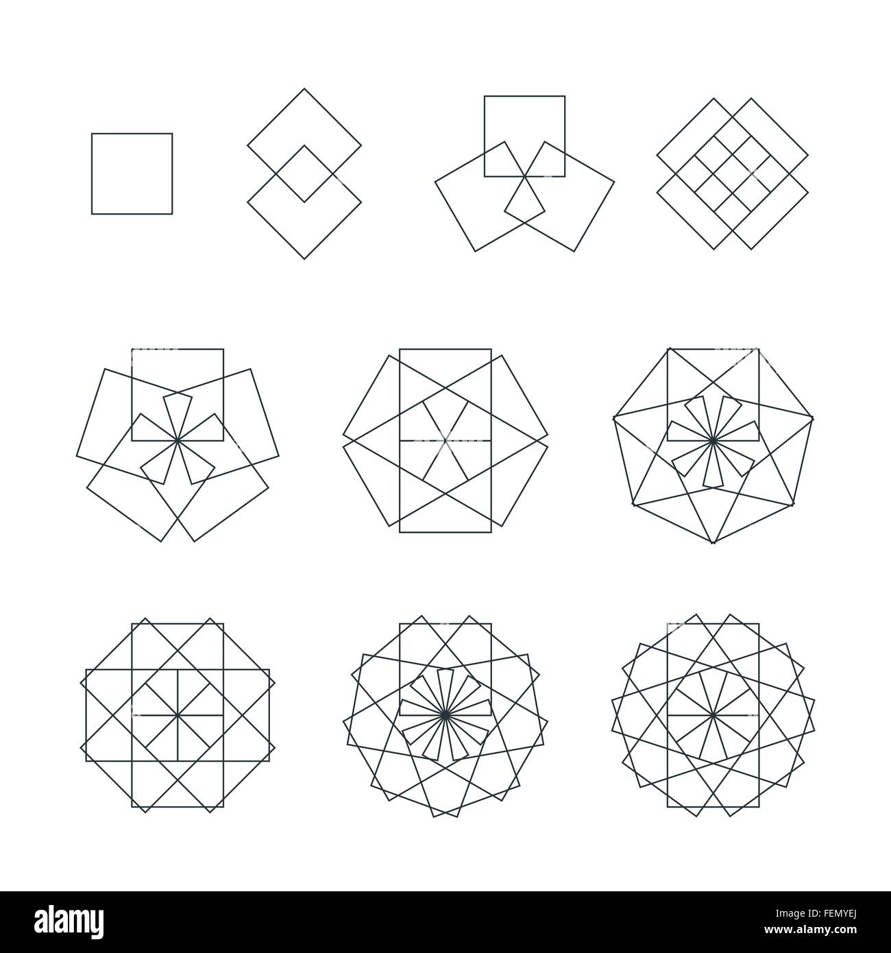 vector tetragonal black outline monochrome variations sacred geometry ...