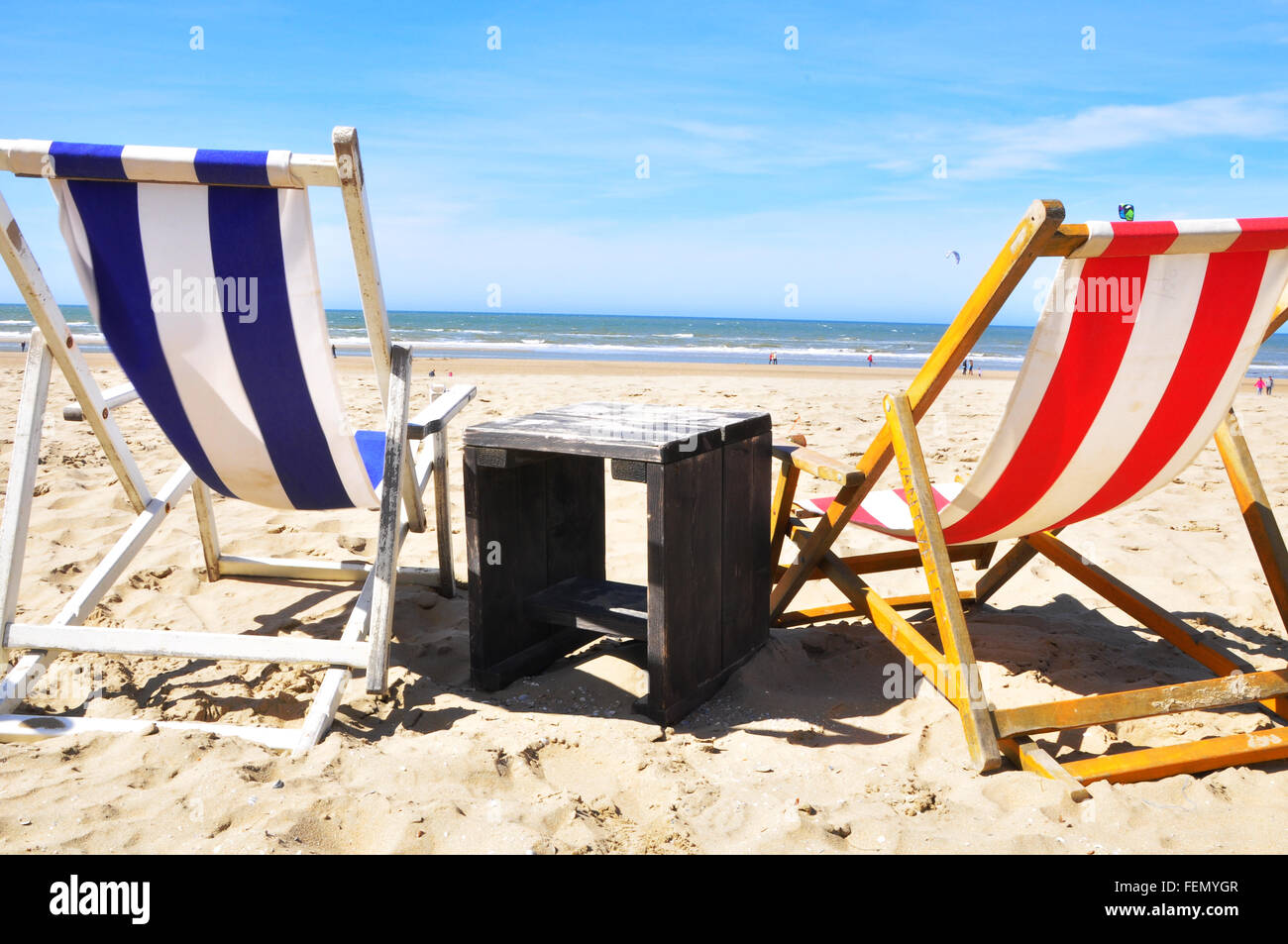 Deck chairs on beach in hi-res stock photography and images - Alamy