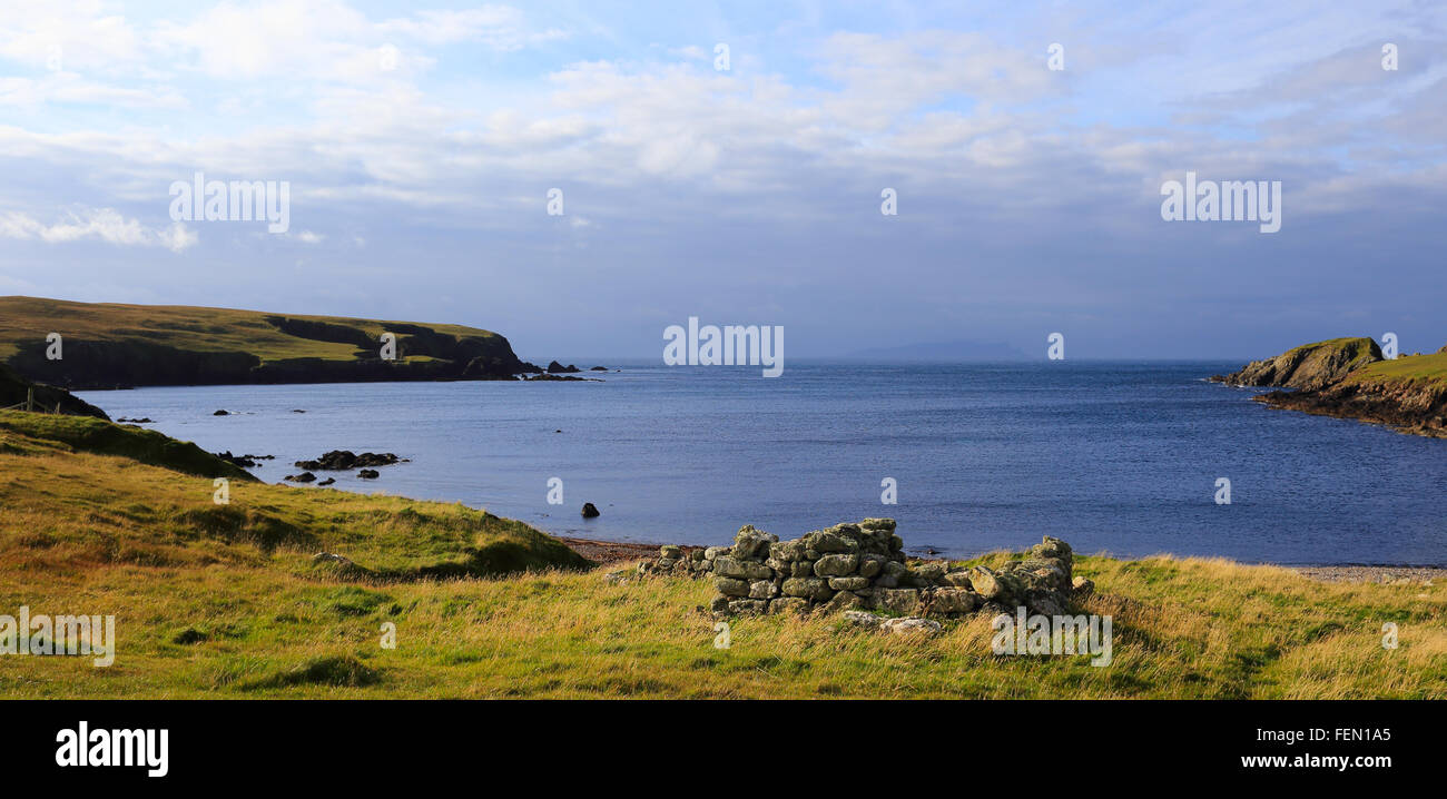 Voe of Dale with a misty Foula on the horizon, Mainland, Shetland ...