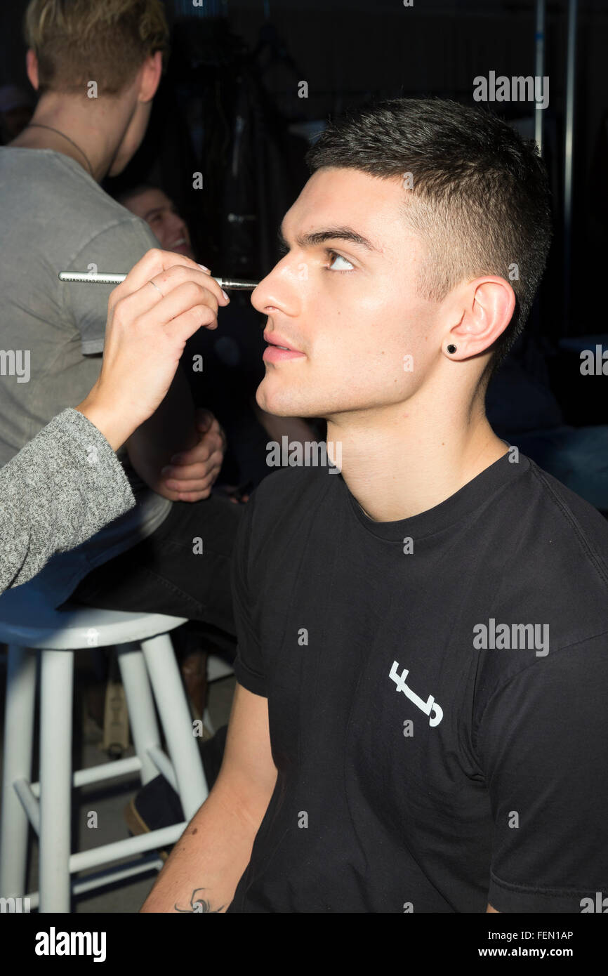 New York, NY USA - February 2, 2016: Model prepares backstage for ...