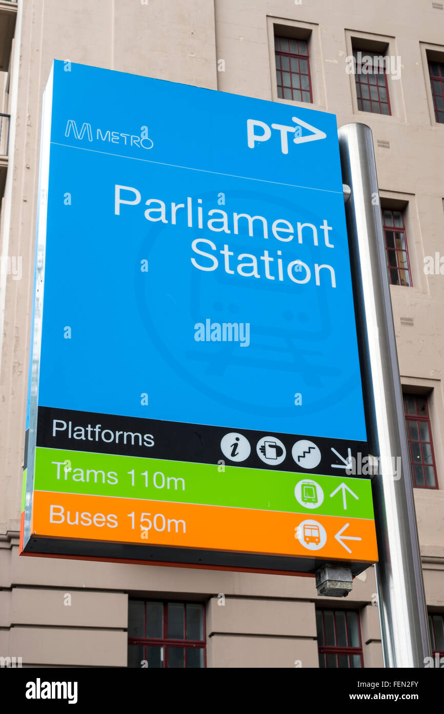 Parliament Station information sign, Melbourne, Australia Stock Photo ...
