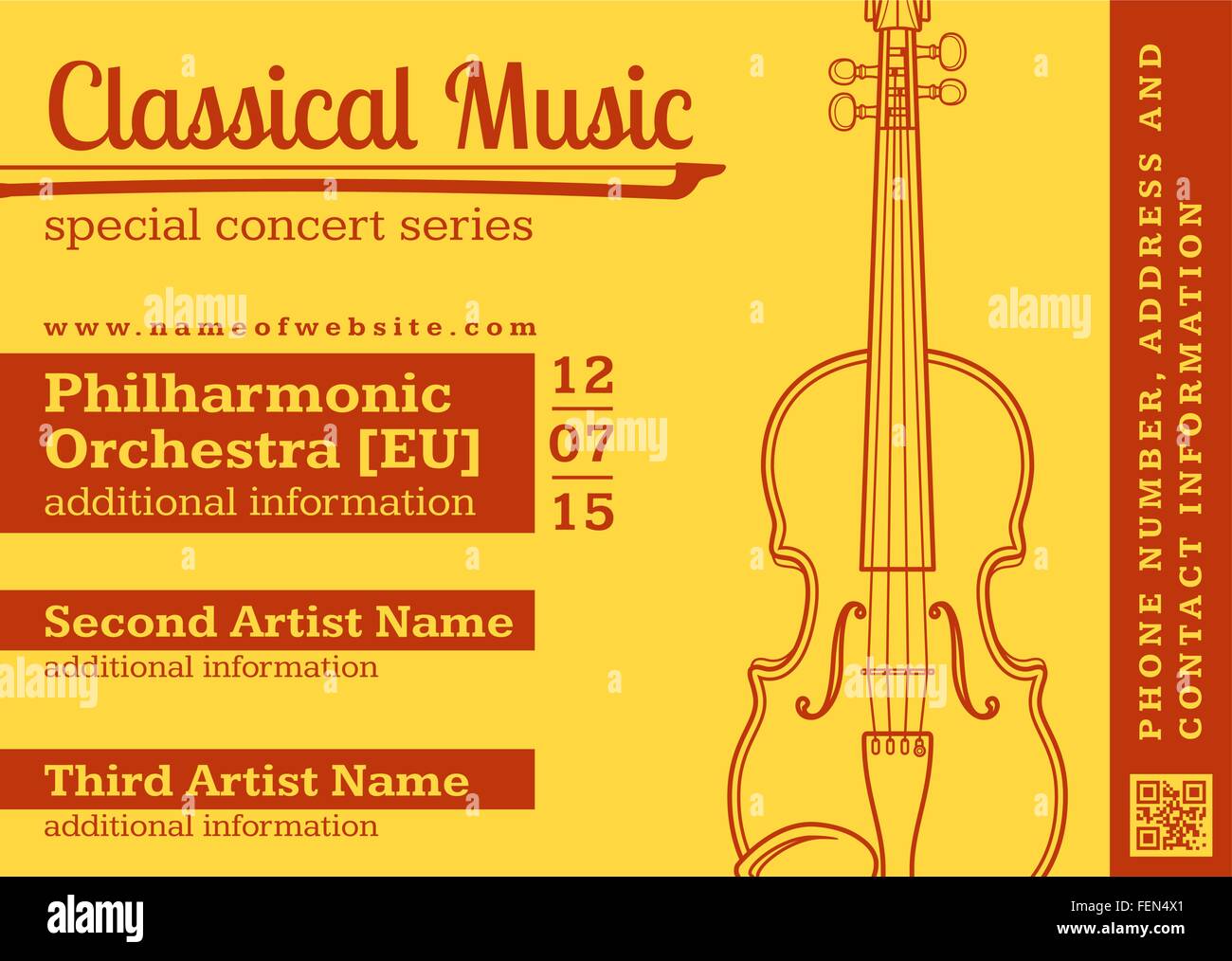 vector yellow red monochrome classical music concert fiddle flyer ...