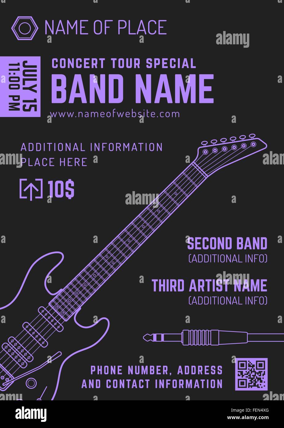 vector dark purple bright violet rock music electro guitar flyer ...