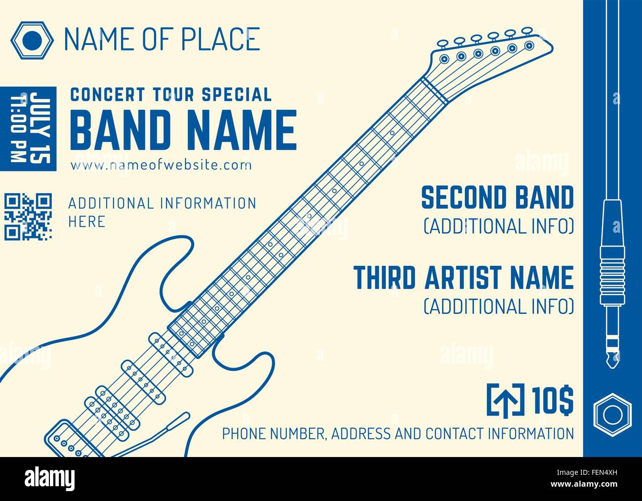 vector bright cream blue rock music electro guitar flyer template ...