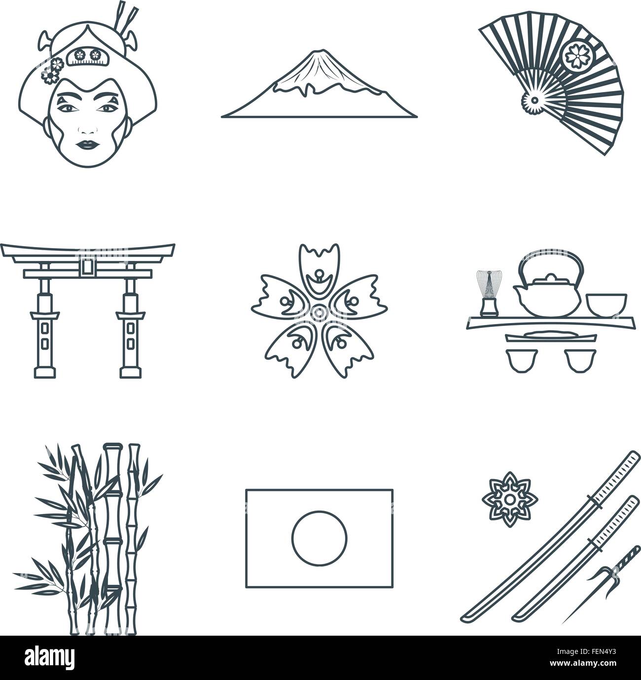 vector dark grey color outline monochrome japanese national theme icons ...