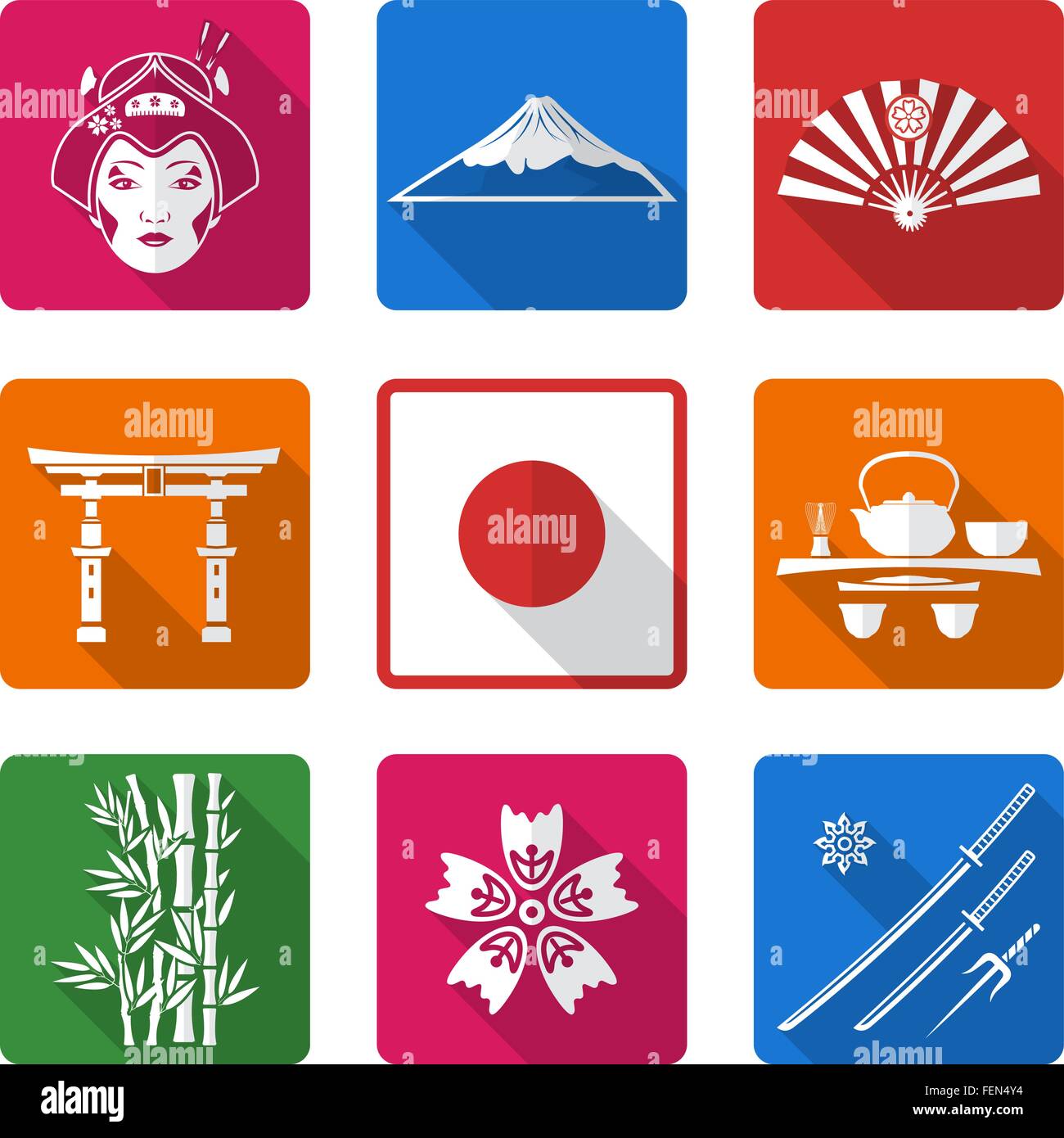 vector white color flat design japanese national theme icons with ...