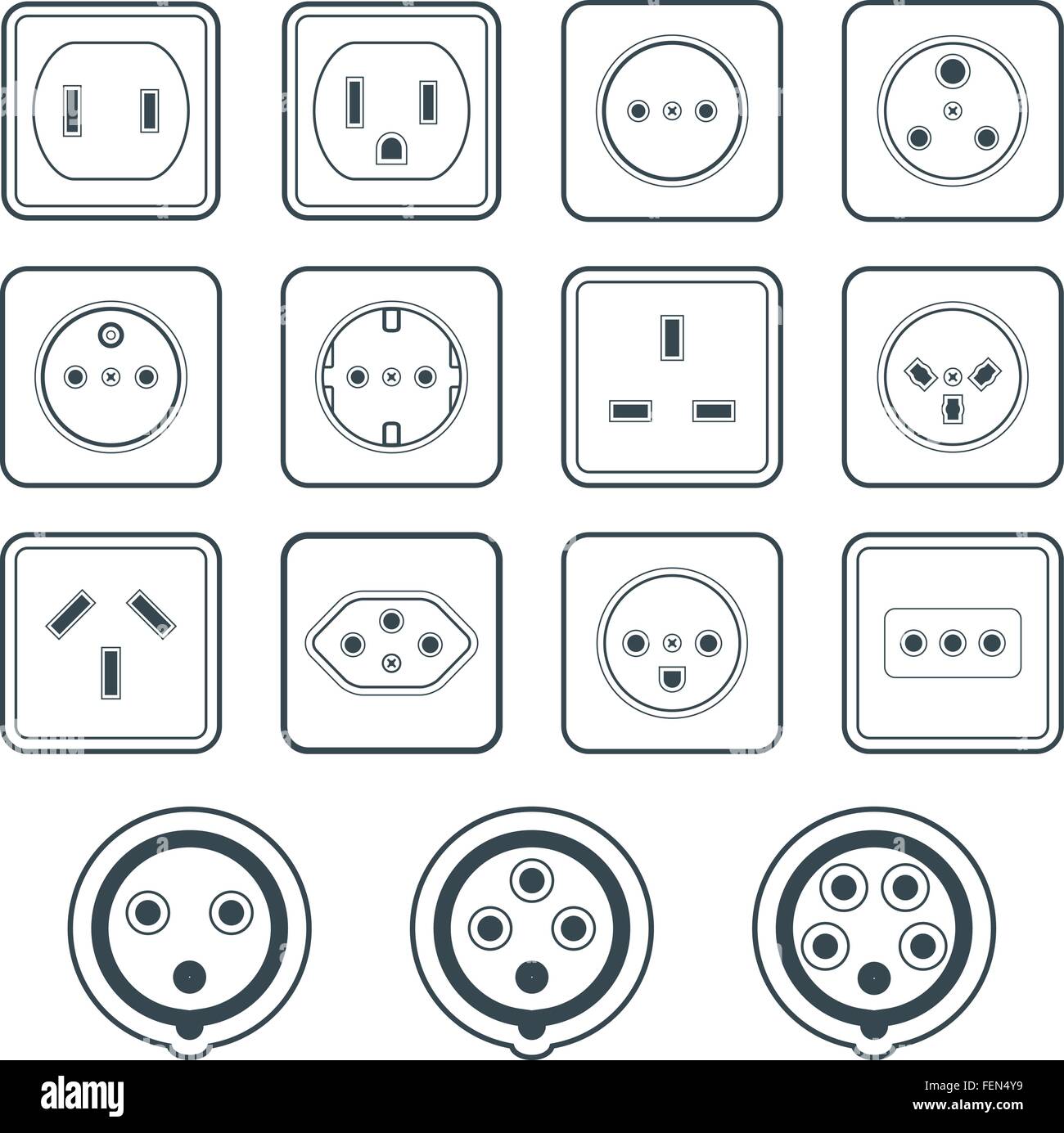 vector dark grey various power socket input types icon set white ...