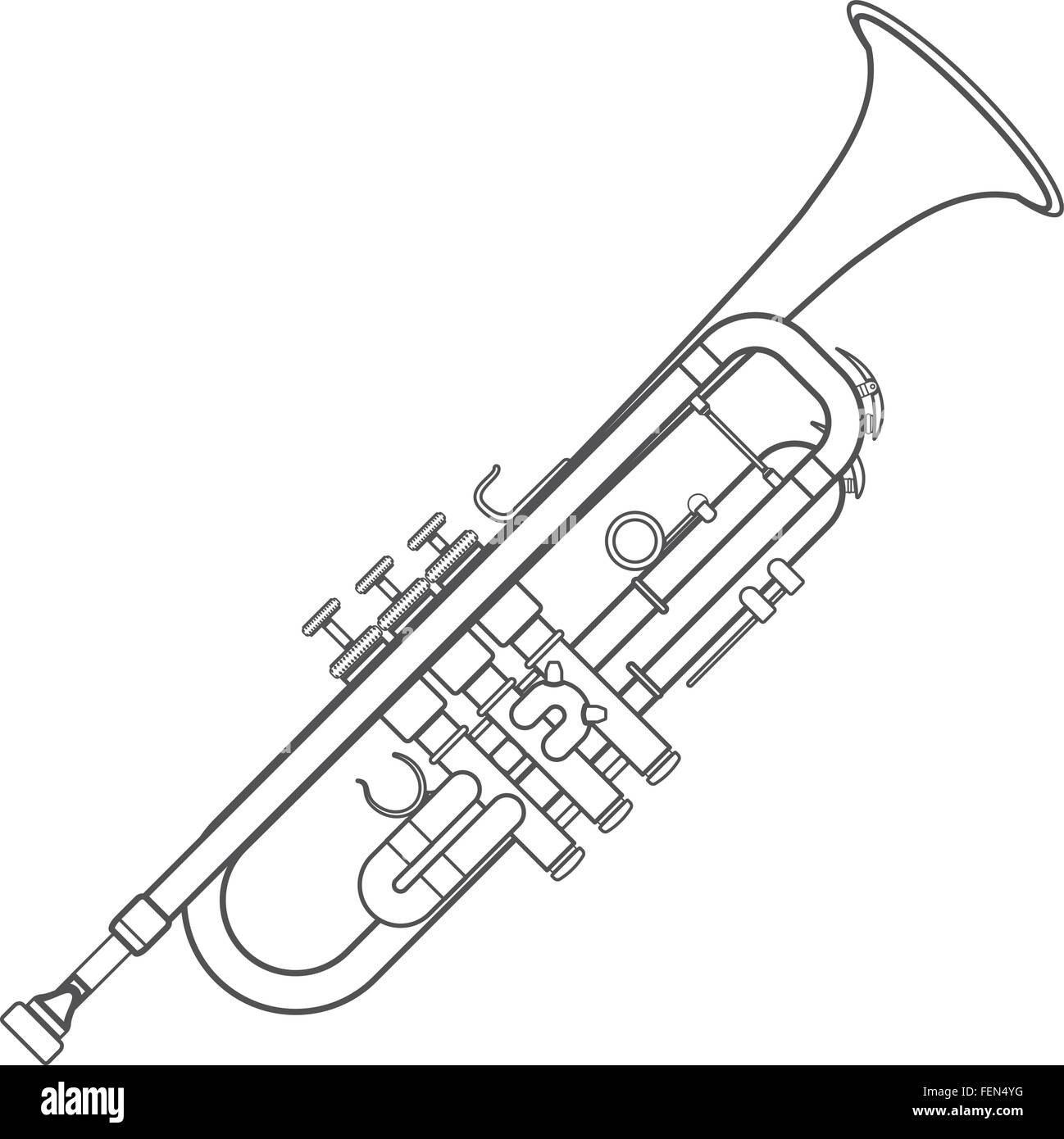 vector grey color outline trumpet technical illustration white ...