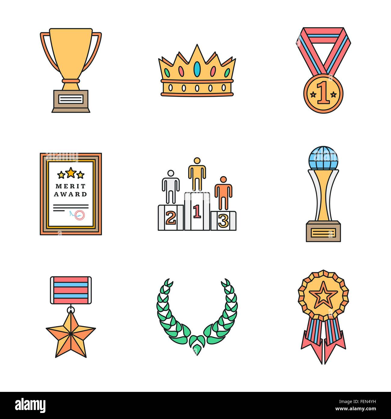 vector colored outline various rewards prize sign icons set white ...