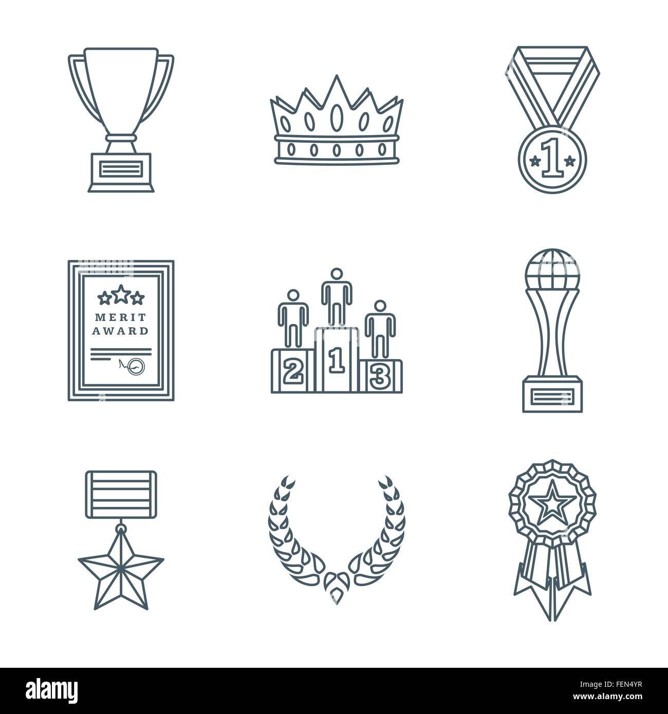 vector dark grey color outline various rewards prize sign icons set ...