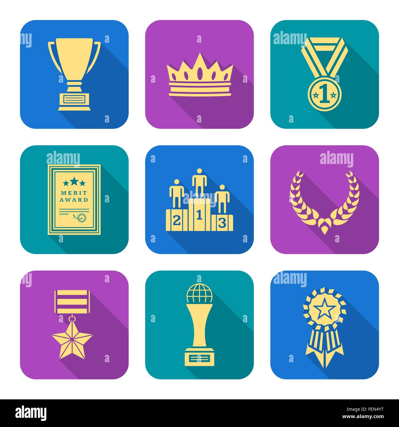 vector gold color flat design various rewards prize sign icons set long ...