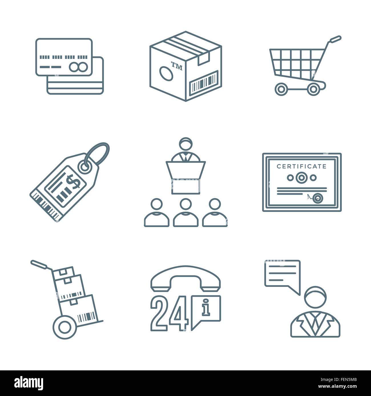 vector dark grey outline business distribution marketing process icons ...