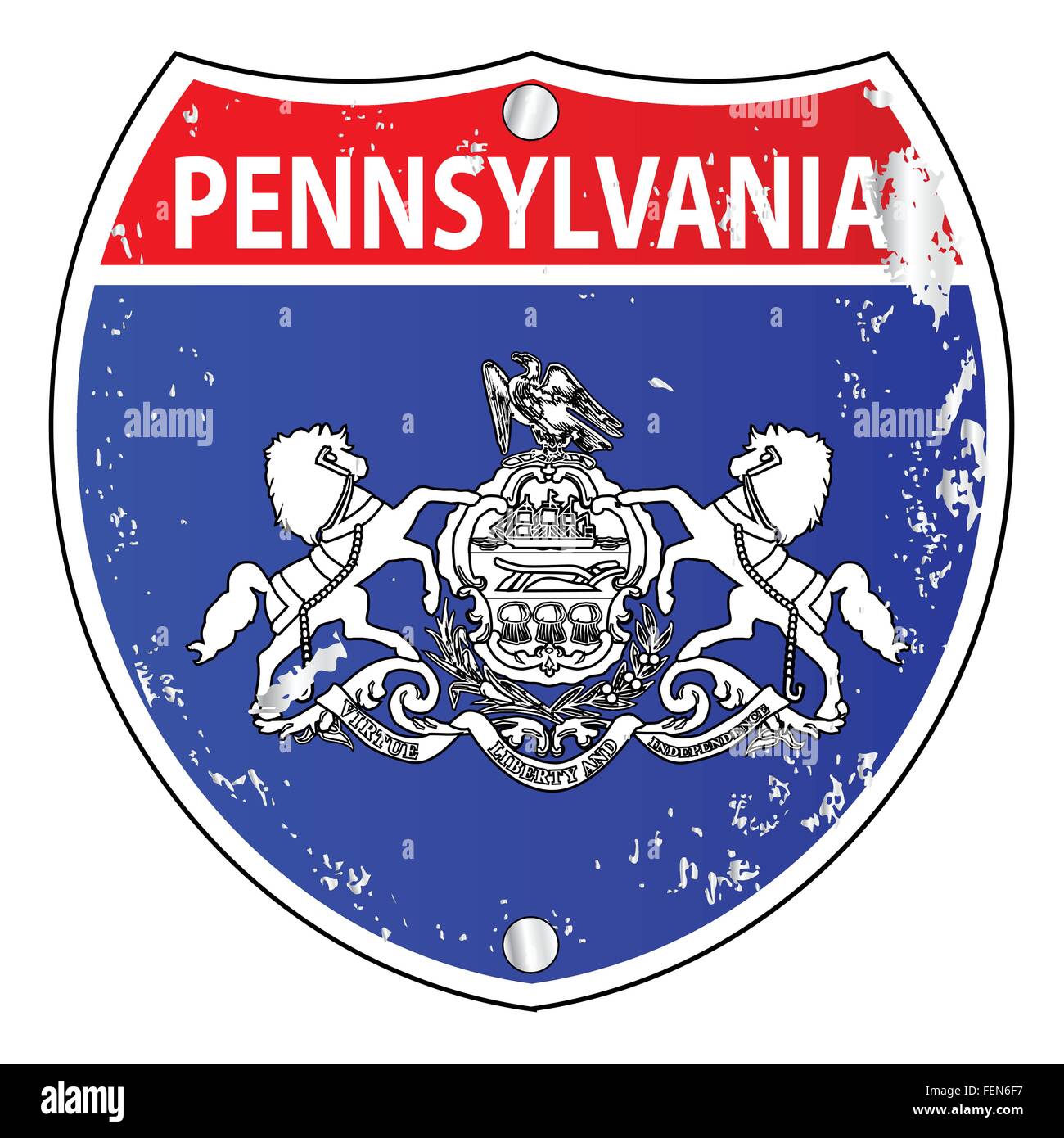 Pennsylvania flag icons as an interstate sign over a white background ...