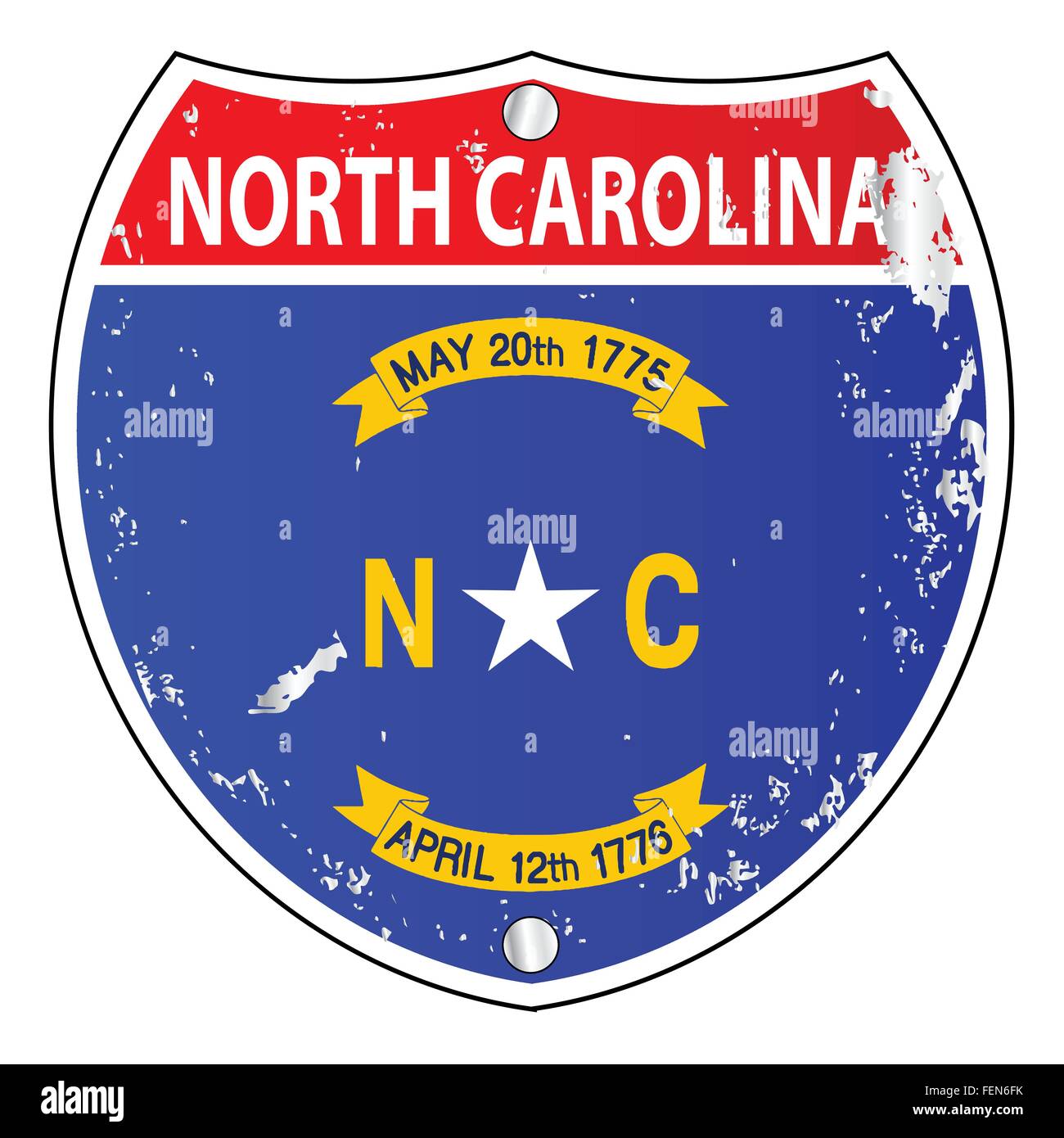 North Carolina flag icons as an interstate sign over a white background ...