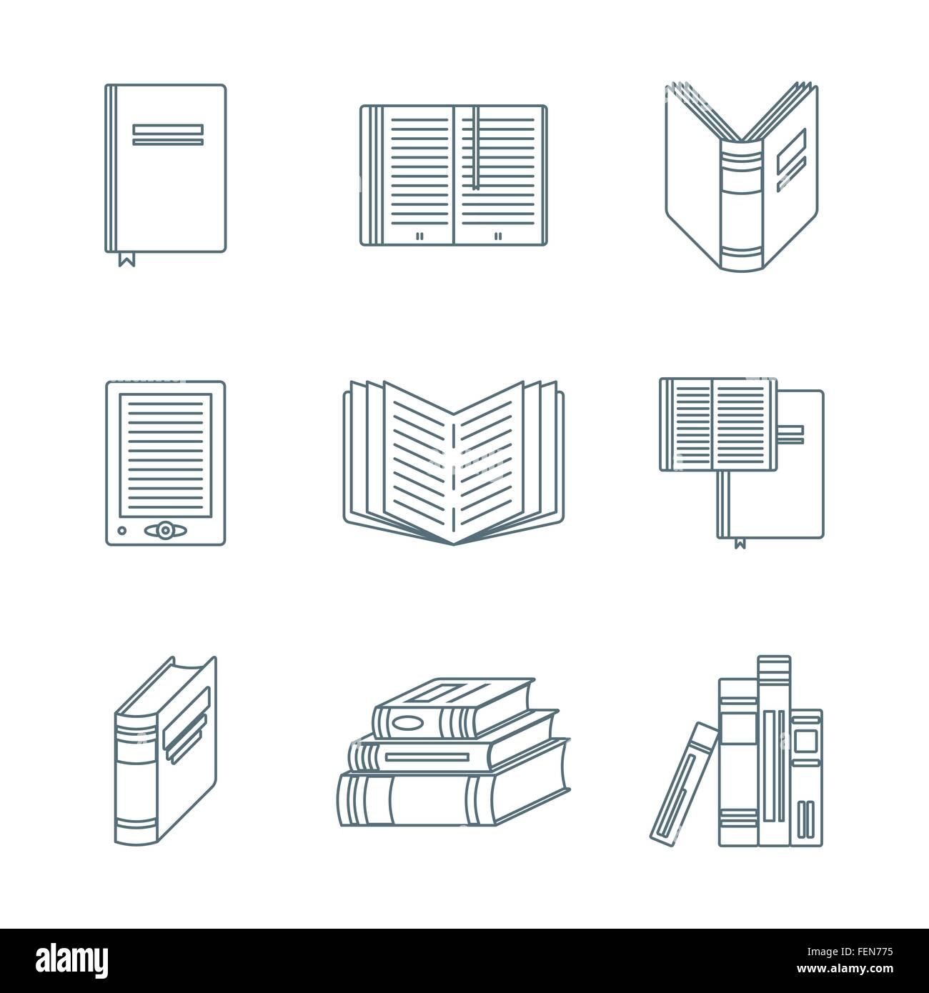 vector dark grey color outline books icons set white background Stock ...