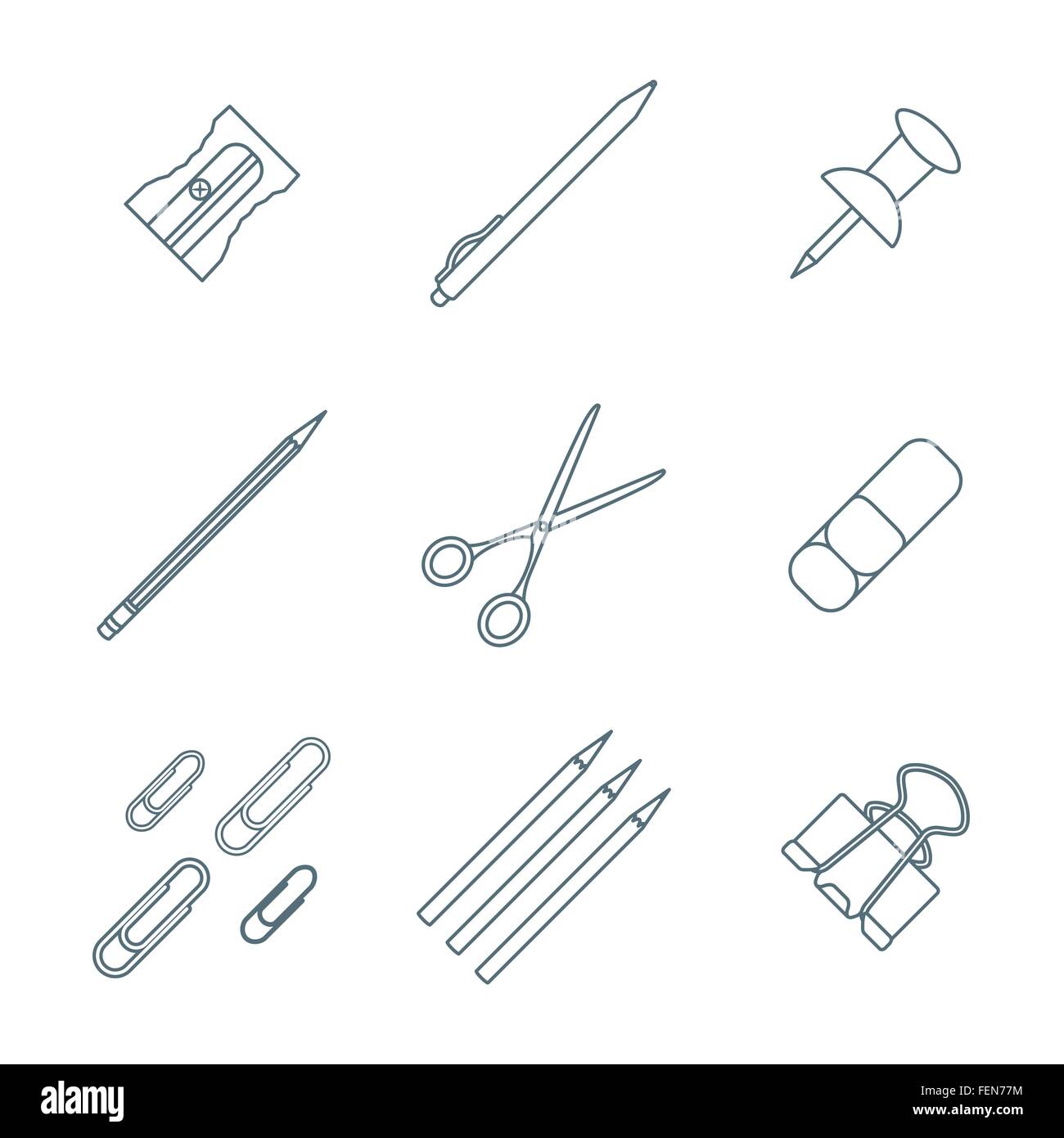vector grey outline various stationery icons set white background Stock ...
