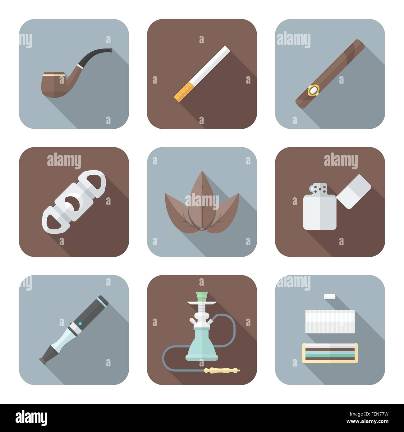 vector color flat design various tobacco goods accessories square icons ...