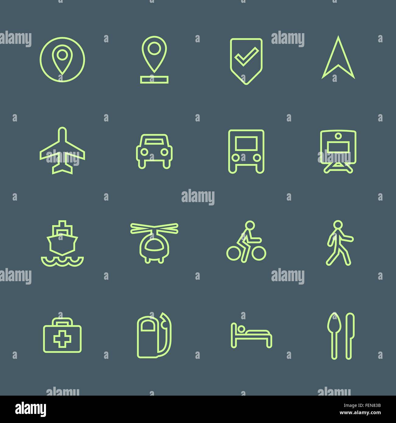 vector light green outline various map navigation set dark background ...