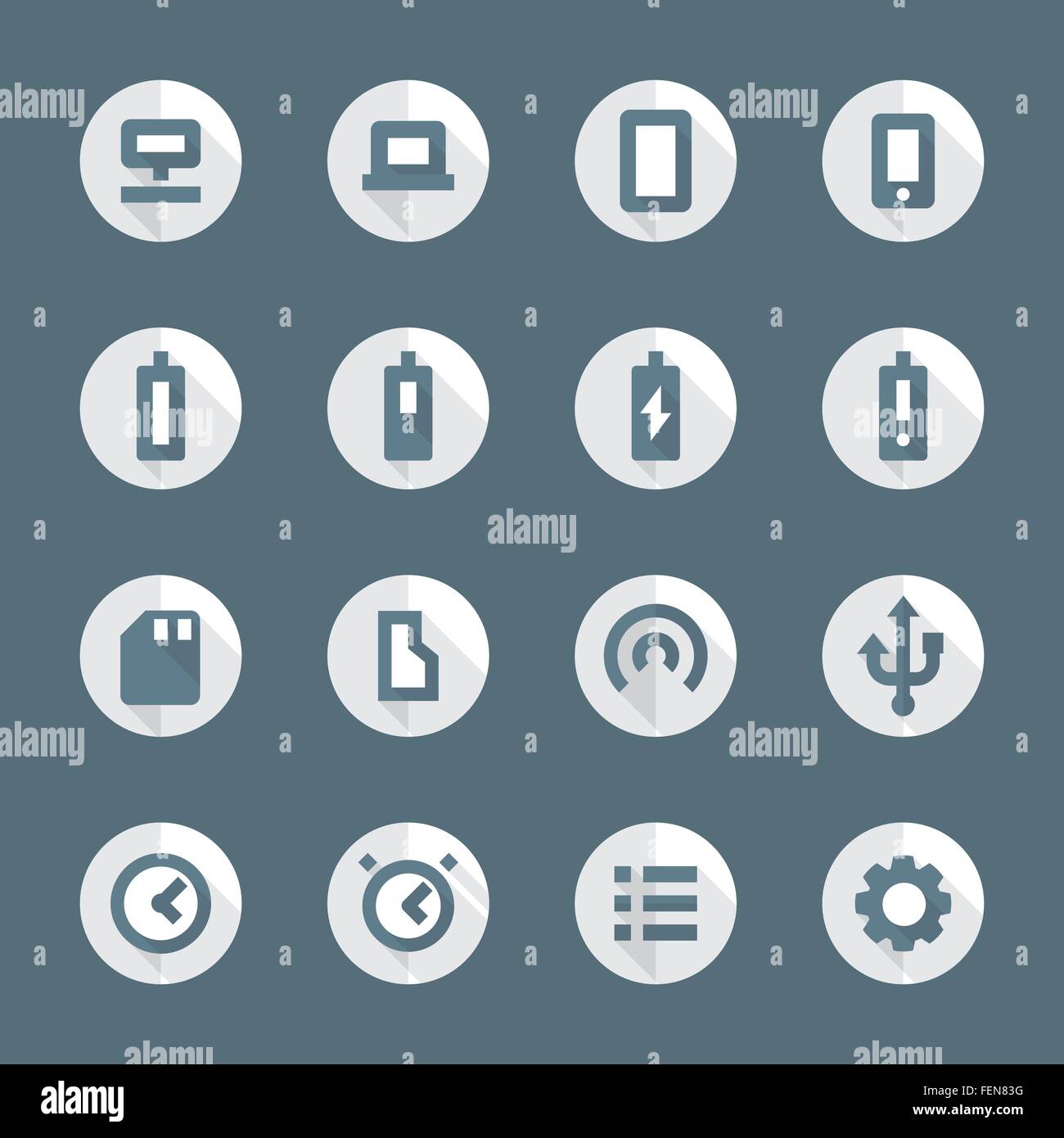 vector dark gray white flat design round various device icons set long ...