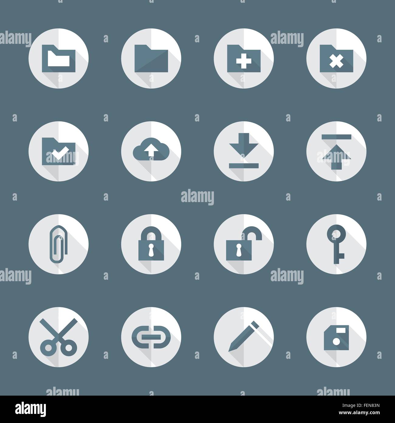 vector dark gray white flat design round various file actions icons set ...