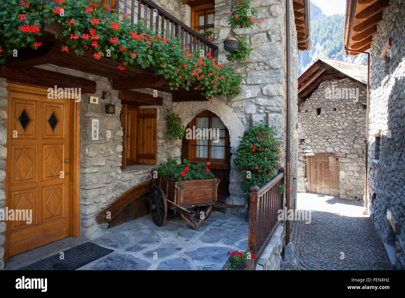 Alpine Village of Entreves in Aosta Valley Stock Photo - Alamy
