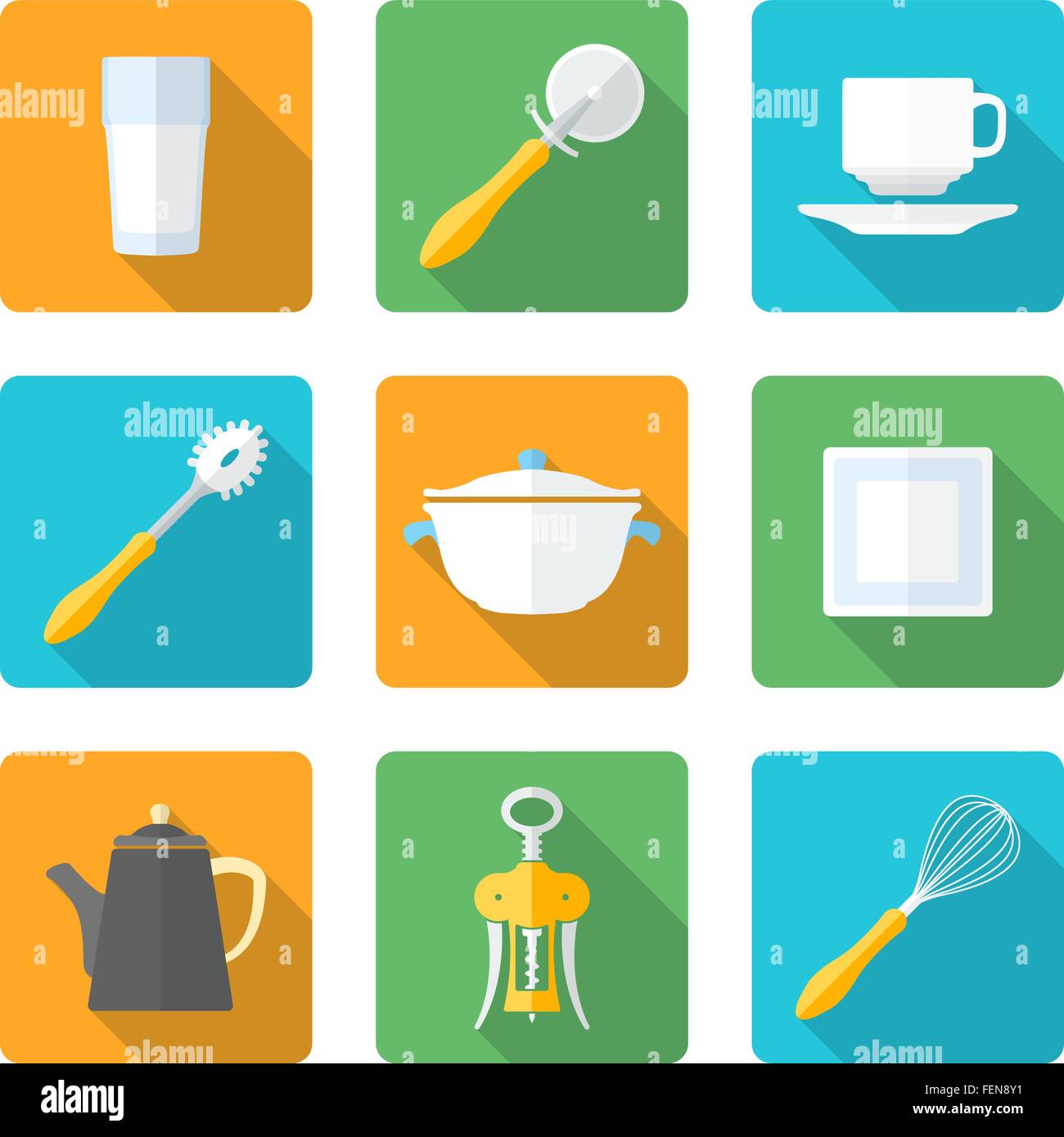 vector various flat design dinnerware tableware utensil icons with shadows Stock Vector Image ...