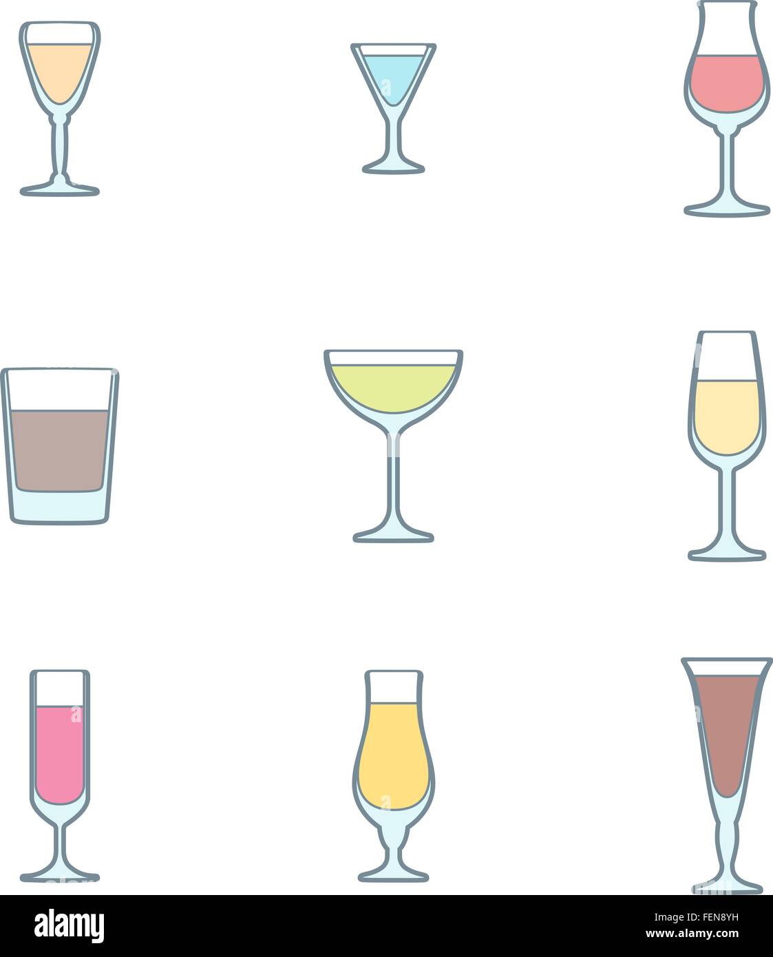 vector colored outline alcohol glasses icon set Stock Vector Image ...