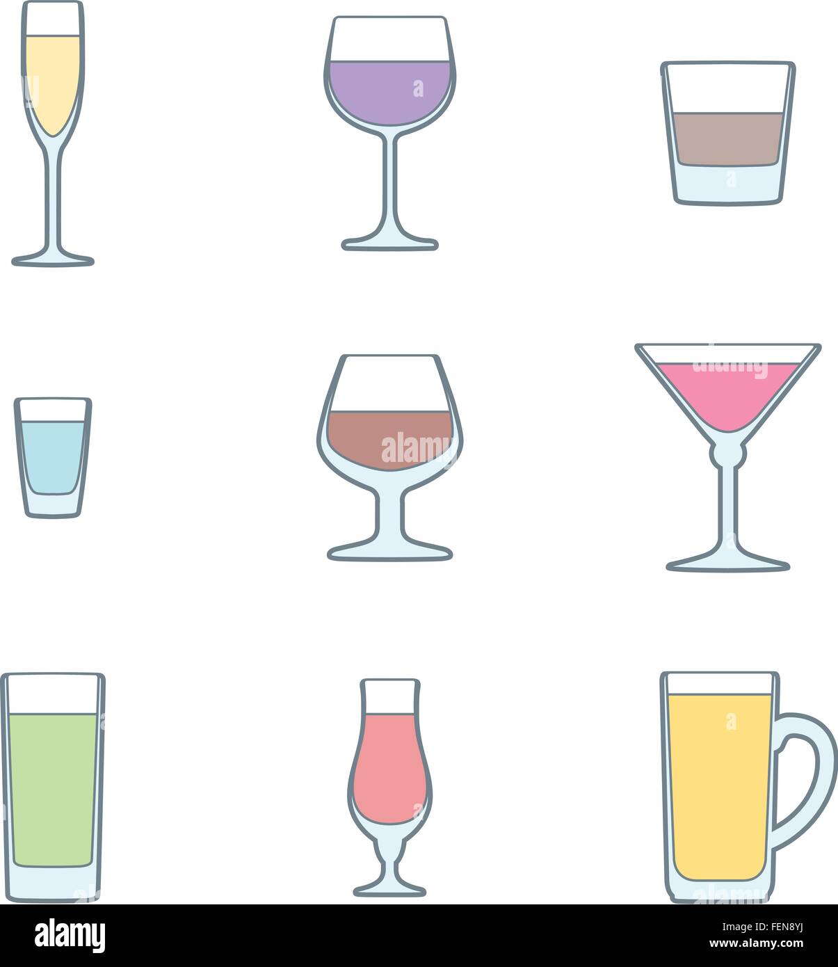 vector colored outline alcohol glasses icon set Stock Vector Image ...