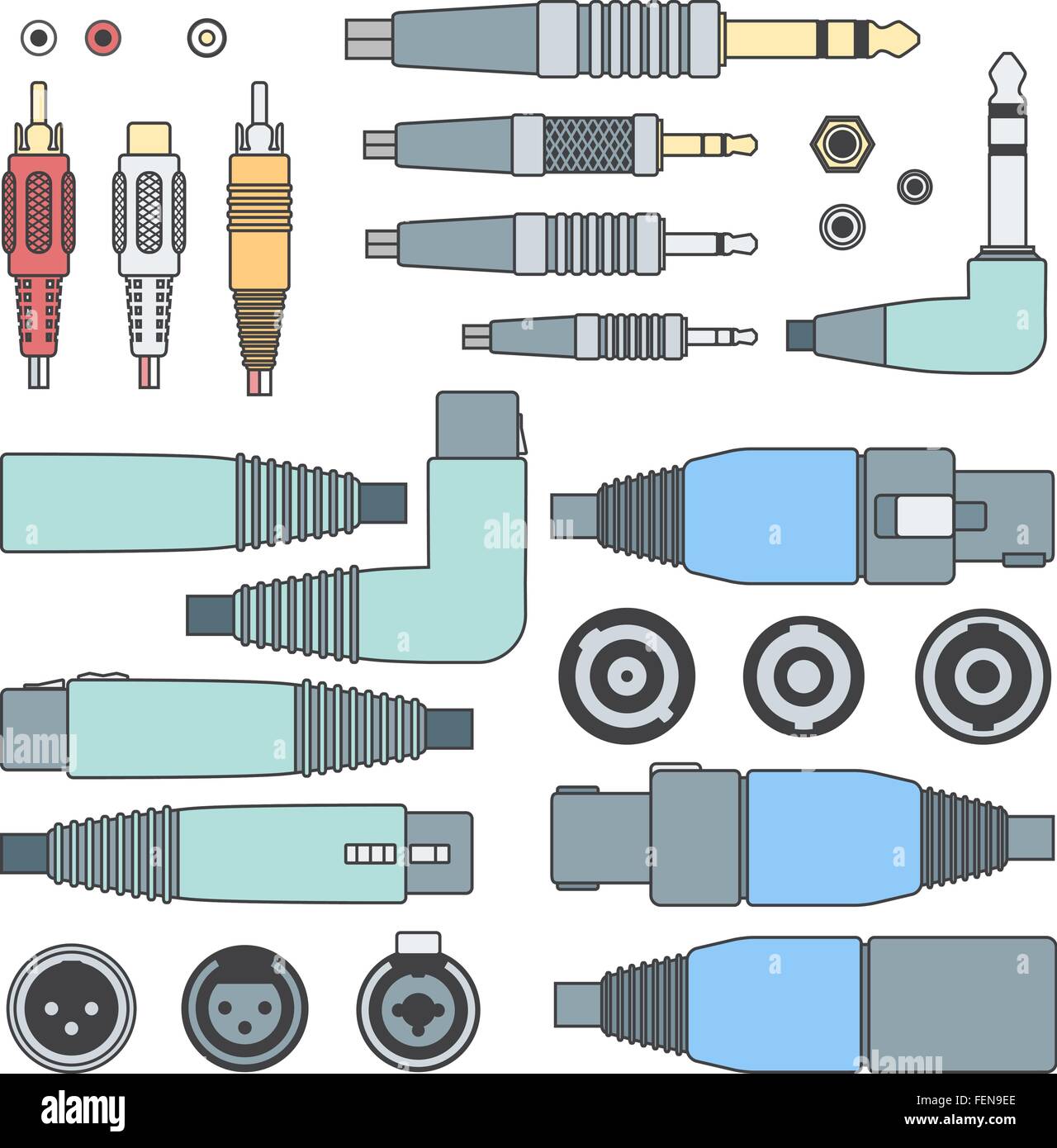 vector color outline various audio connectors and inputs set Stock ...
