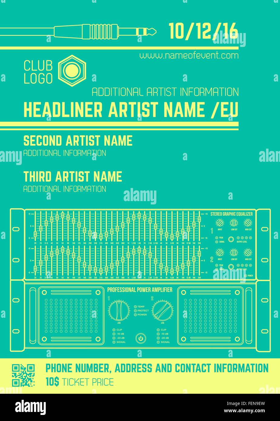 vector monochrome light green club poster template with sound equalizer ...