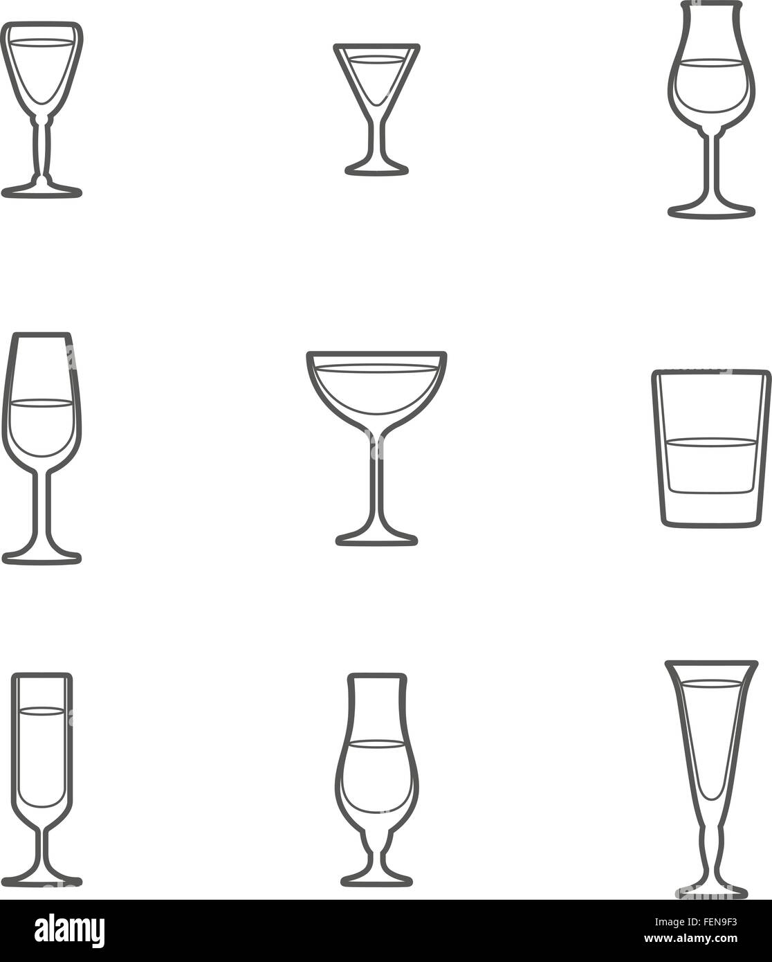 vector grey outline alcohol glasses icon set Stock Vector Image & Art ...