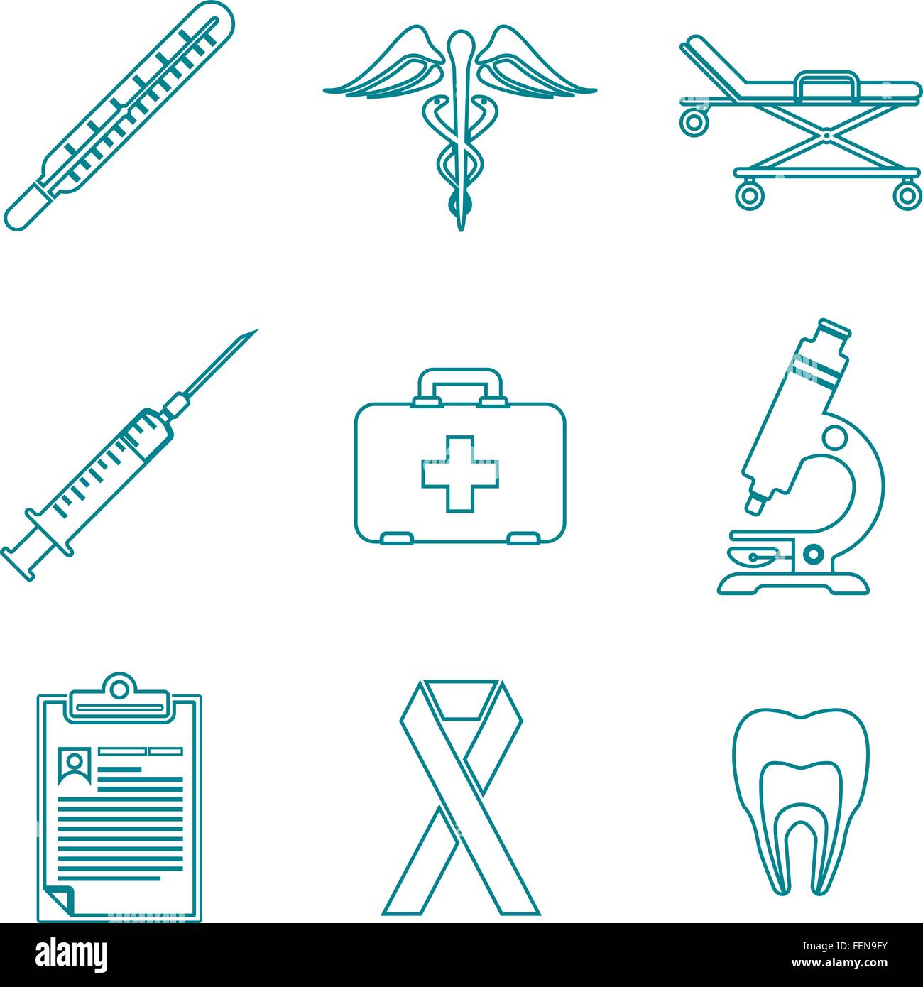 vector various dark blue color outline medical icons on white ...