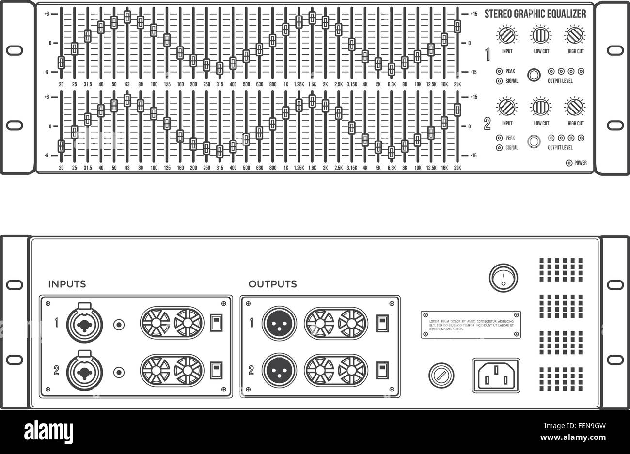 vector outline monochrome speaker stereo graphic equalizer front back ...