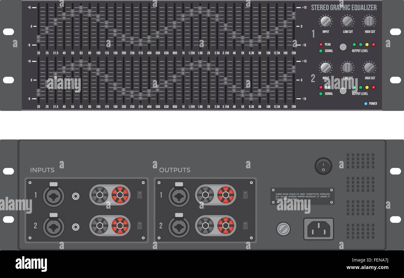 vector flat colors speaker stereo graphic equalizer front back panels ...