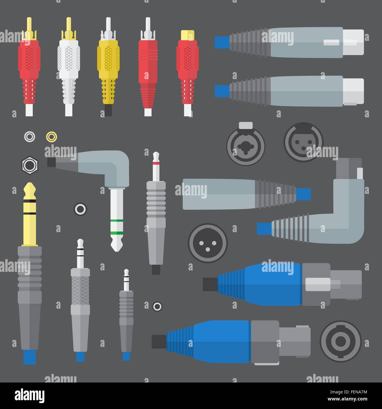 vector flat colors various audio connectors and inputs set Stock Vector ...