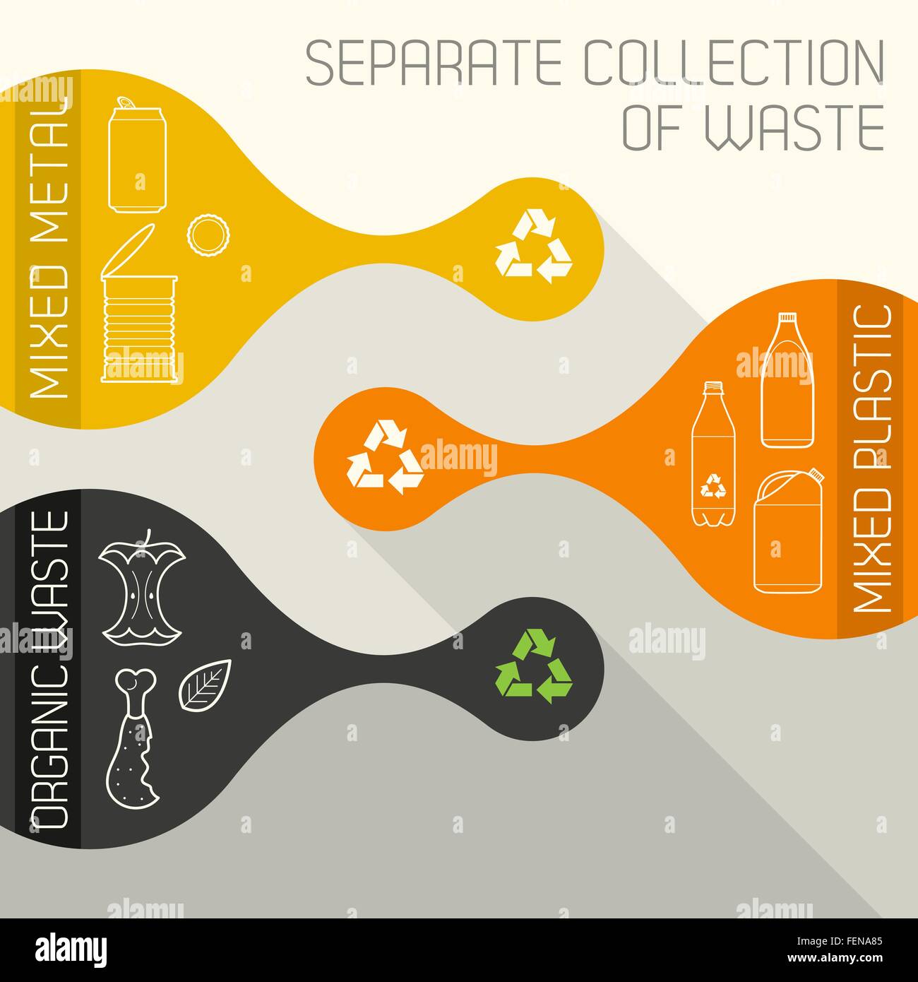 vector flat colors recycling metal plastic and organic waste separate ...