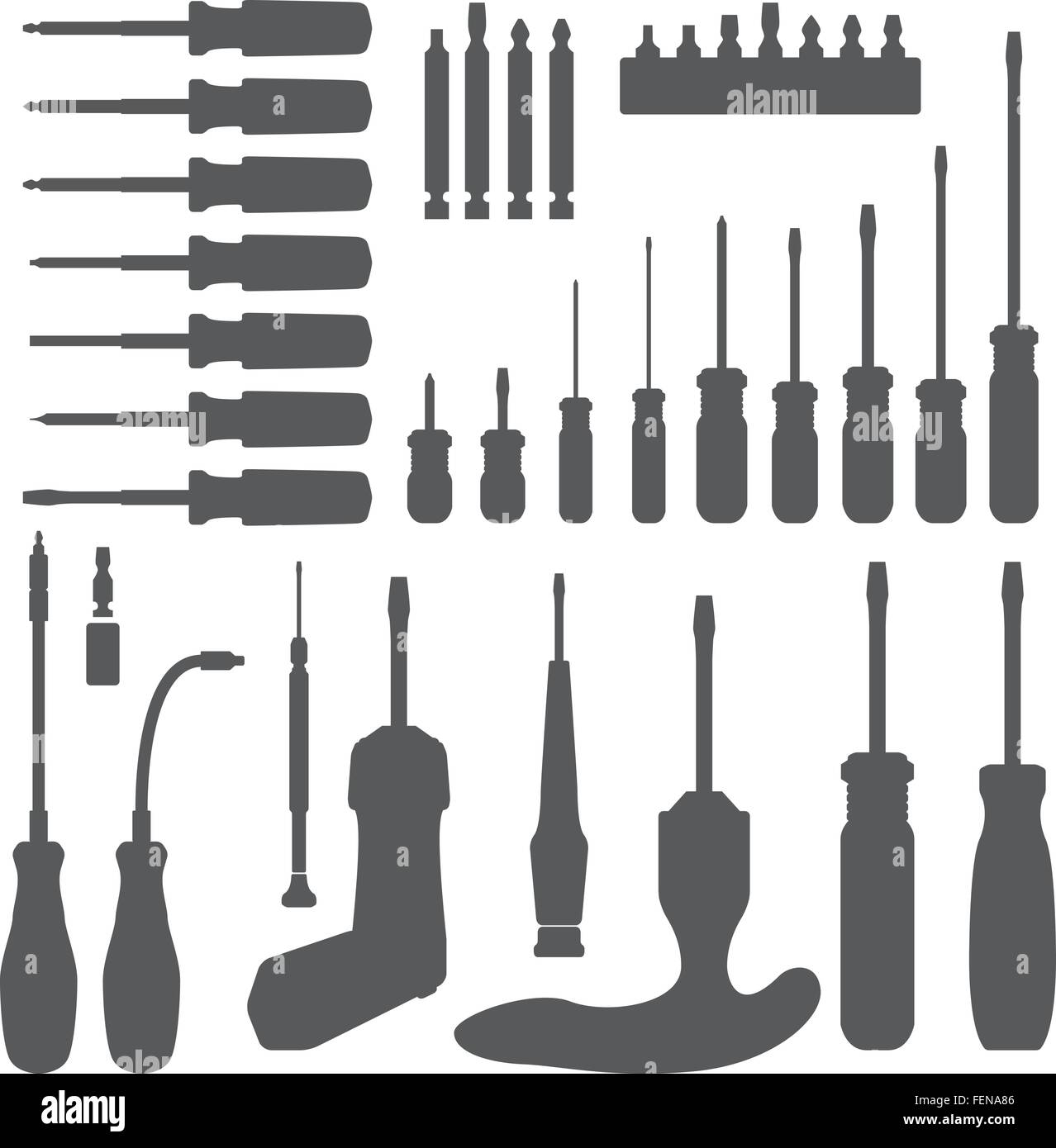 vector various screwdriver dark grey silhouette set Stock Vector Image ...