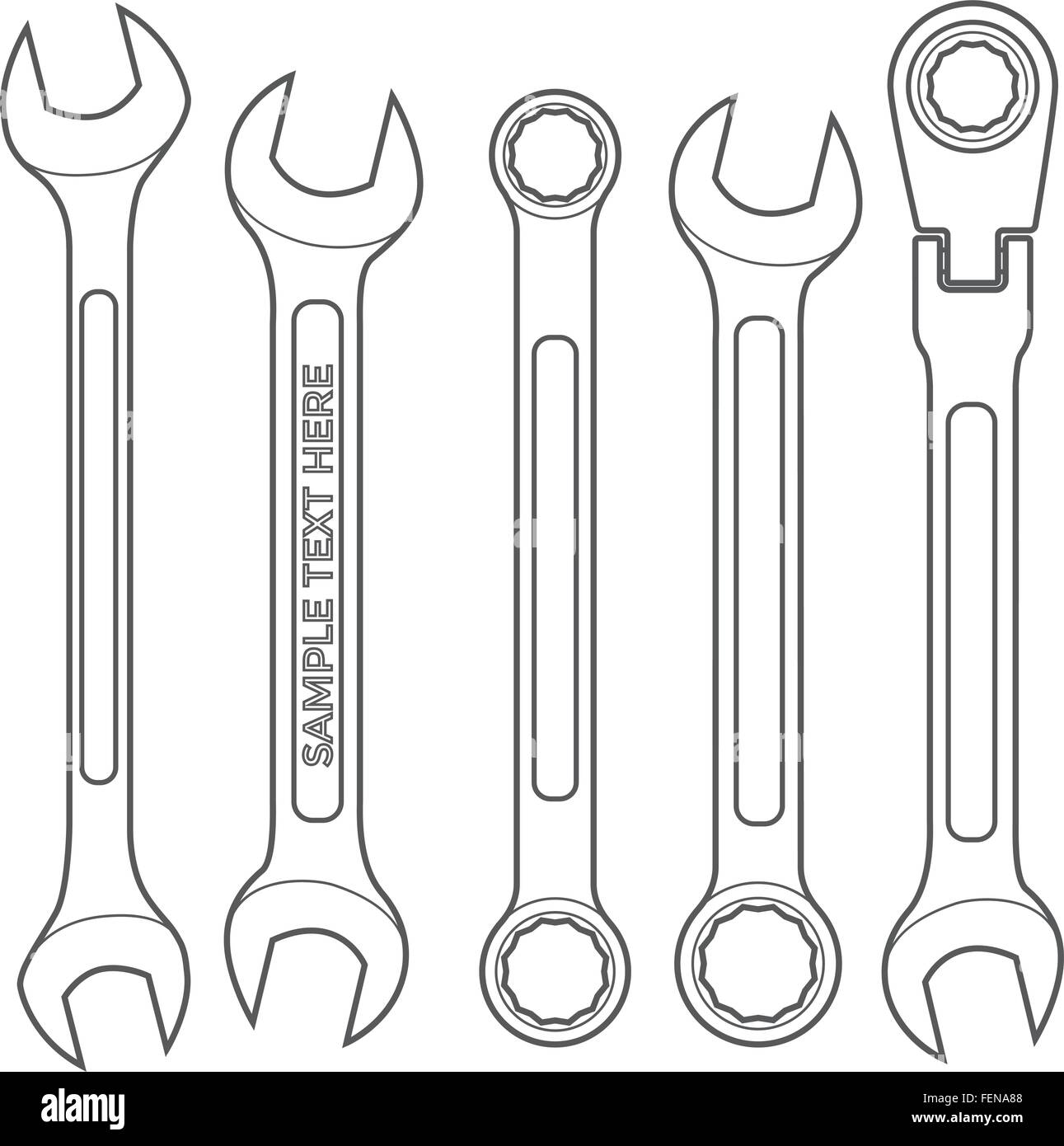 vector outline dark grey various types outline wrench set Stock Vector ...