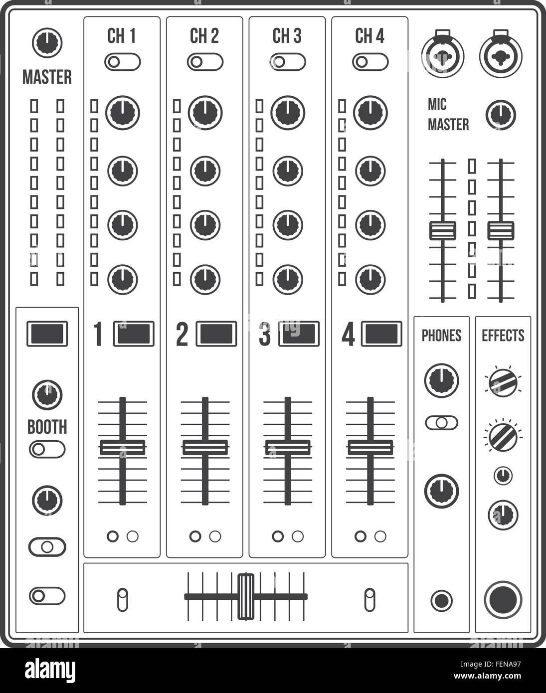 vector outline sound dj mixer with knobs and sliders Stock Vector Image ...
