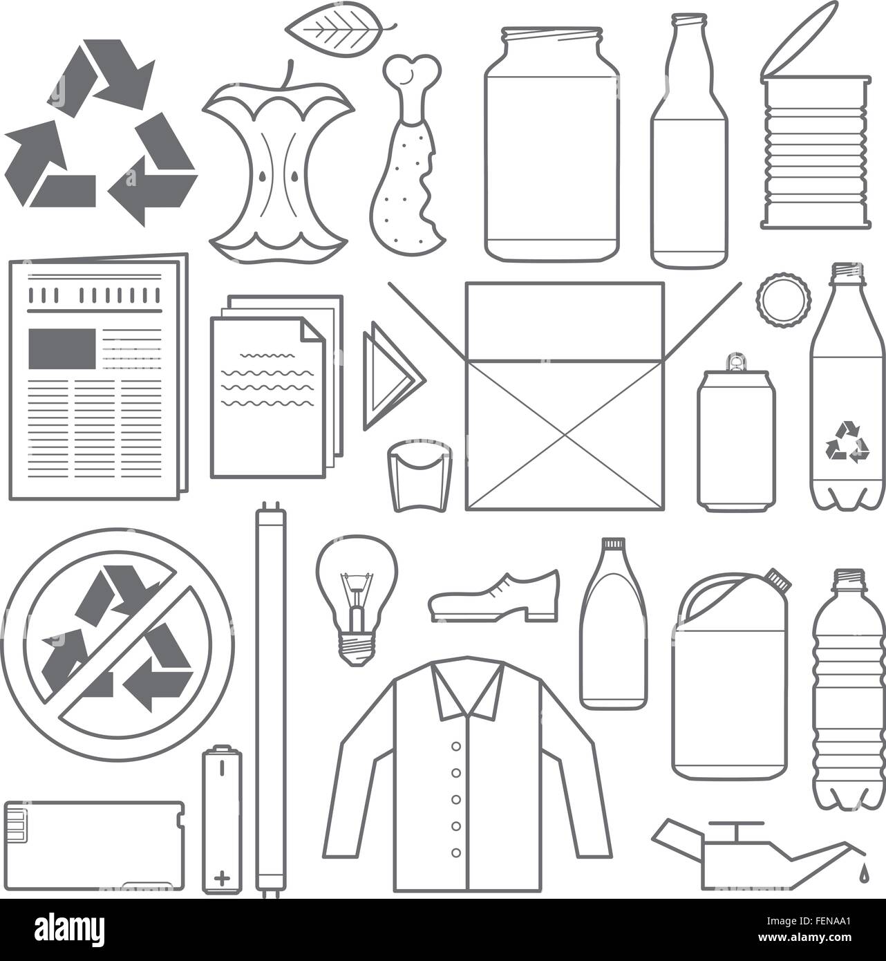 vector outline grey color recycling and various waste icons Stock ...