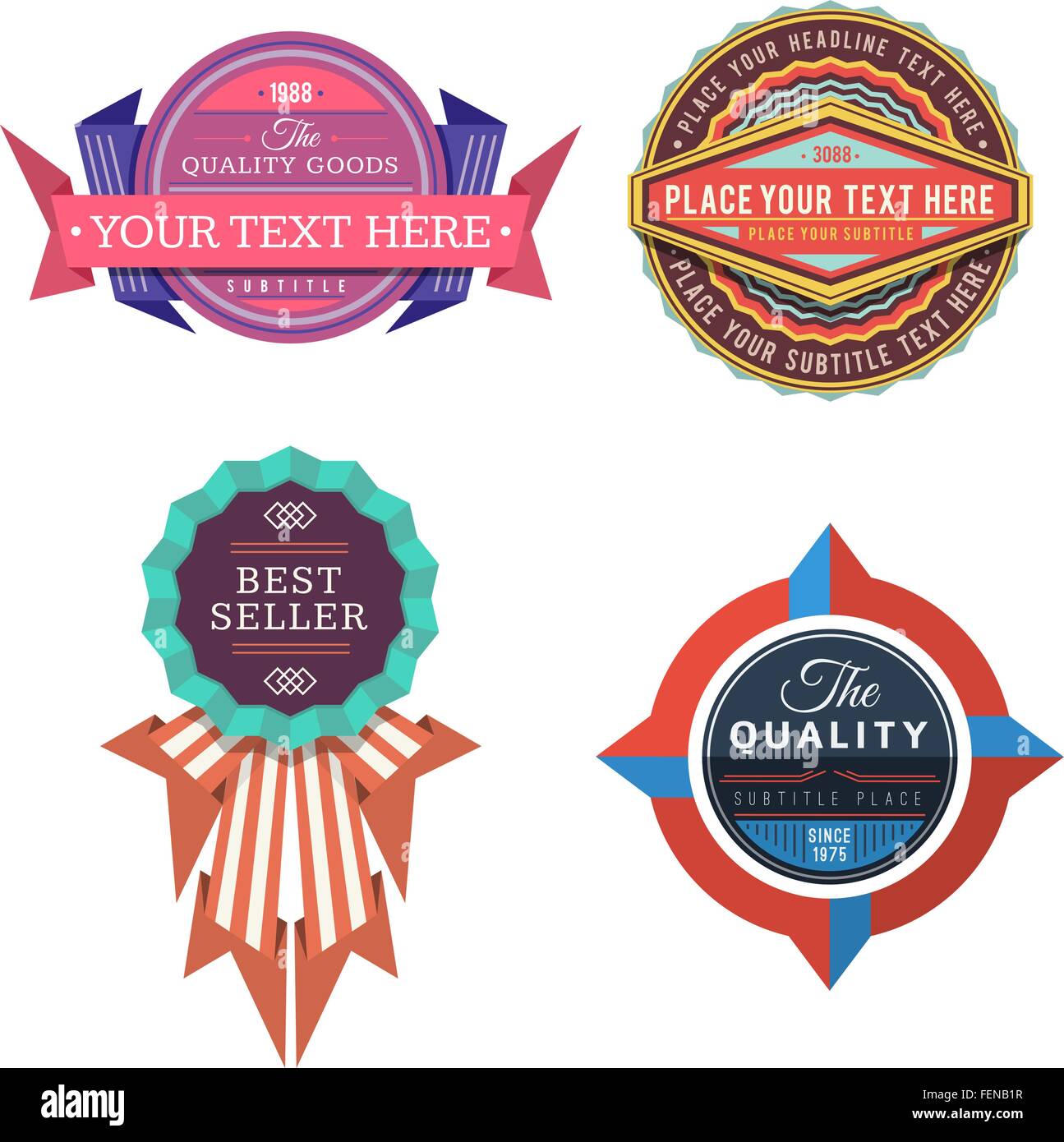 set of various vector design retro color logo labels and vintage style ...