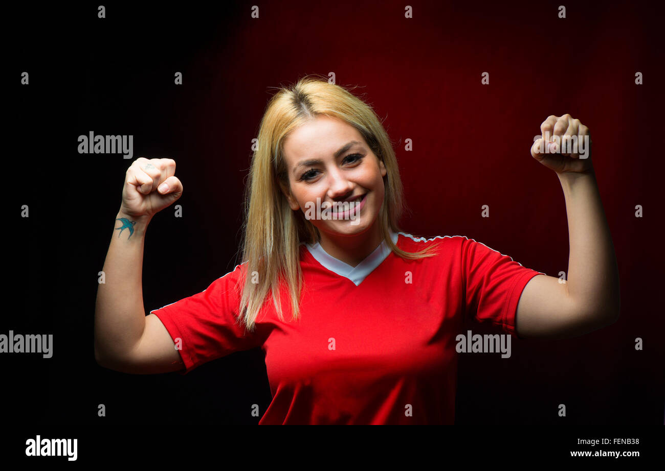 Woman soccer fan happy Stock Photo - Alamy