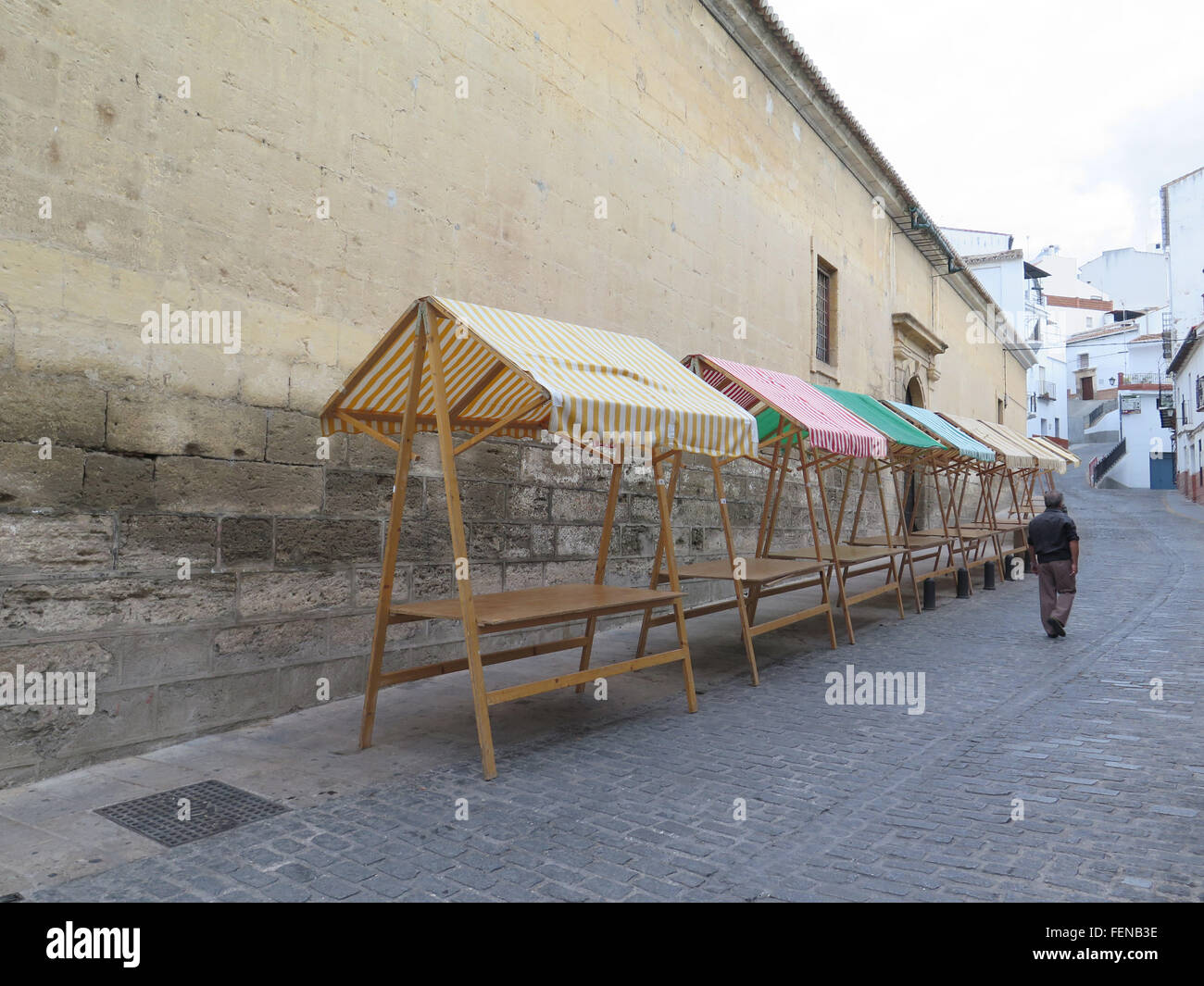 Colorful Market stalls in Alora square ready for local market Stock ...