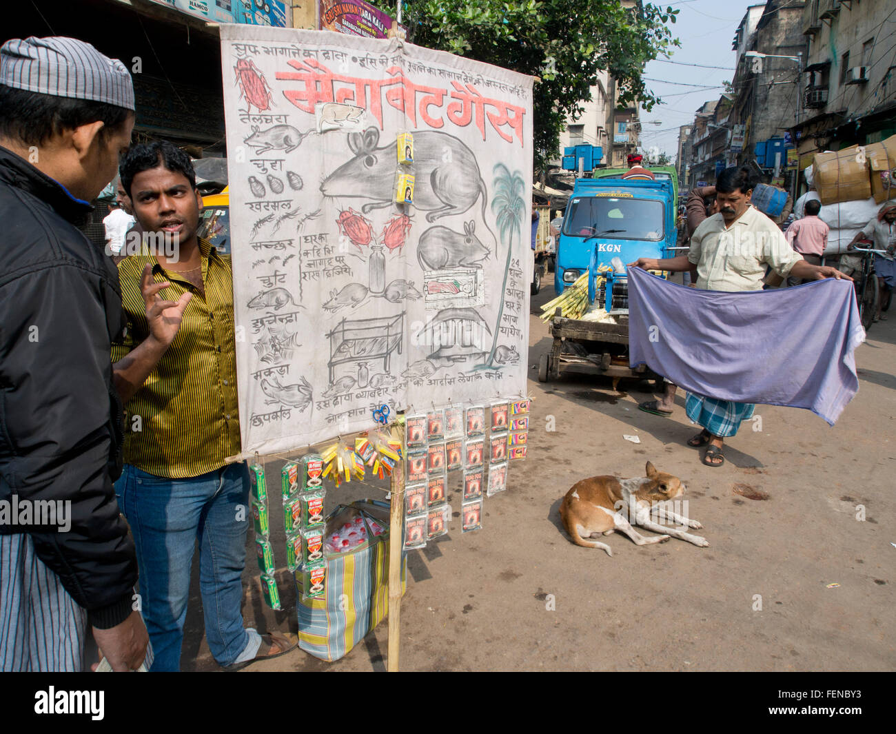 Poison for killing rats vendor in a market in Kolkata, India Stock ...